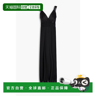 1h可退 香港直邮Rabanne 女士 蕾丝边绉纱长款连衣裙 19ACRO078AC