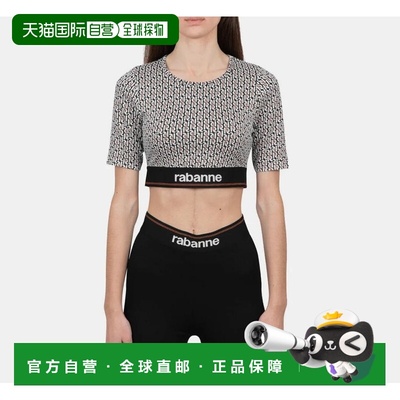 1h可退 香港直邮Rabanne 女士 Haut 短款黑色T恤 24PJTO002VI0360