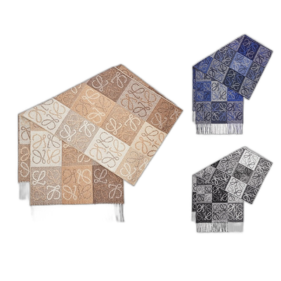 1h可退 欧洲直邮LOEWE罗意威Anagram棋盘格羊毛羊绒围巾 新年礼物