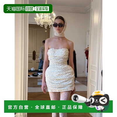magda butrym 女士 无肩带钩编褶皱波尔卡圆点真丝混纺雪纺迷你连