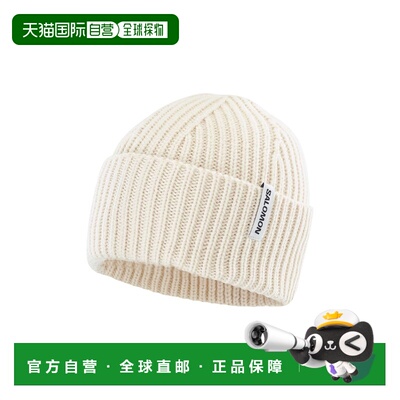 自营欧洲直邮Salomon Snowbird白色腈纶翻边针织帽男女通用帽子