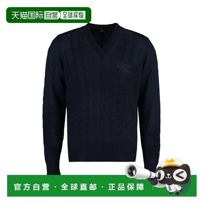 1h可退 香港直邮Etro 艾特罗 男士 標誌刺繡 V 領針織套衫 1N9929
