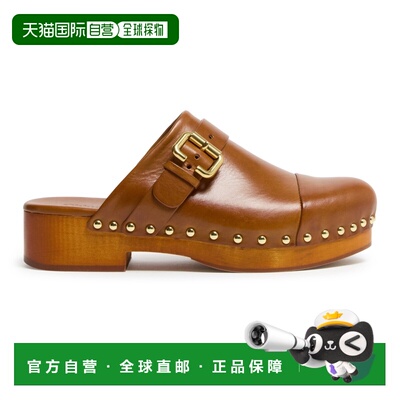 欧洲直邮自营CHLOE蔻依 Jeannette女士姜棕色皮革中跟木屐拖鞋