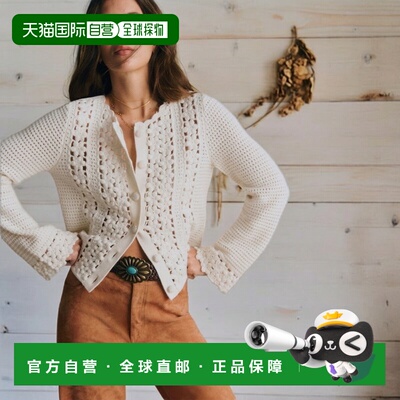 自营欧洲直邮Sezane DAPHNÉ 女士米白色美利奴羊毛有机棉钩针开衫