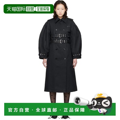香港直邮GANNI 甘尼 女士 黑色 Bonded Cotton 风衣 W0395