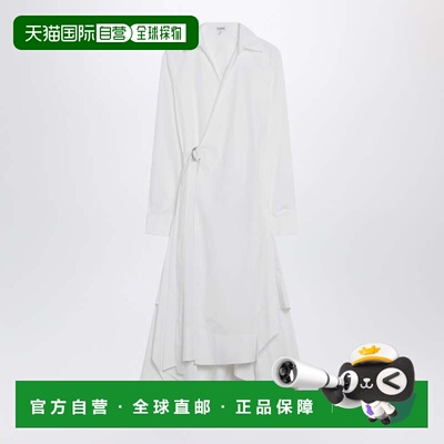 1h可退 香港直邮LOEWE 罗意威 女士 白色垂褶真丝连衣裙 S359Y09X