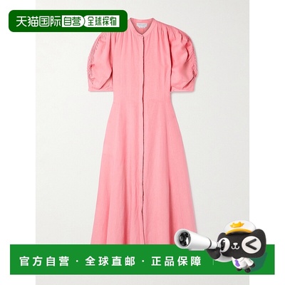 1h可退 Gabriela Hearst 女士 Arabella 细褶亚麻长款连连衣裙