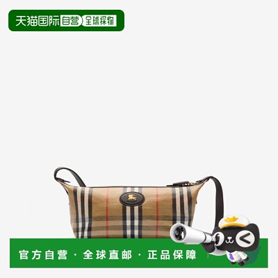 自营欧洲直邮Burberry博柏利 Highlands男女同款米色棉麻斜挎包