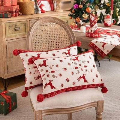 Christmas Embroidery Elk Snowflake Pillow Case Sofa Cushion