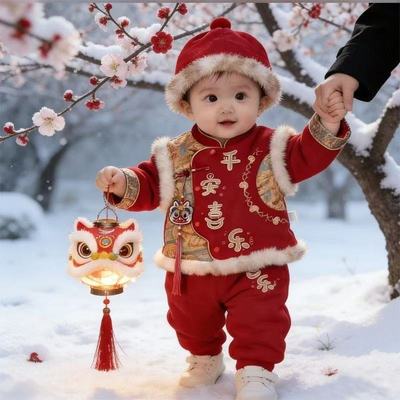 冬季新年男童汉服加厚连身衣