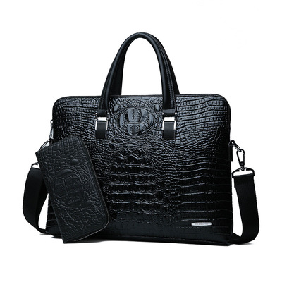 New men's bag with large capacity crocodile pattern handbag