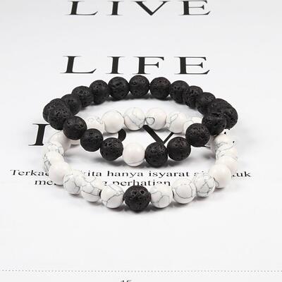 Set Brlet Couples Distance Black White Natural Lava Stone