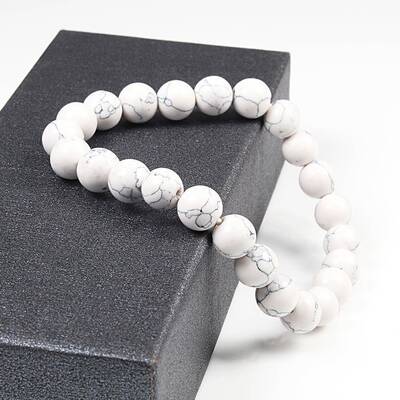 Natural White Howlite Real Stone Bracelet 6/8/10mm Beads0