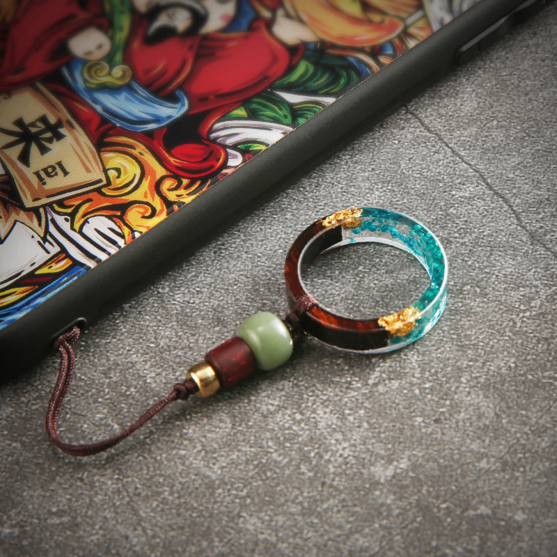 手机指扣环带绳中国风滴胶树脂挂件男女手机壳带挂绳钥匙扣挂饰_虎窝淘