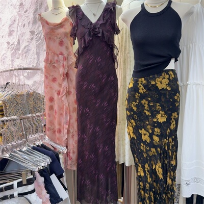 气质显瘦荷叶边印花吊带连衣裙