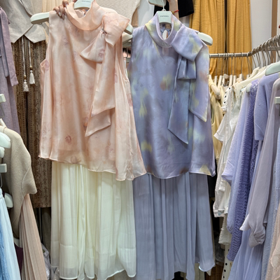 无袖宽松蝴蝶小衫松紧腰半身裙