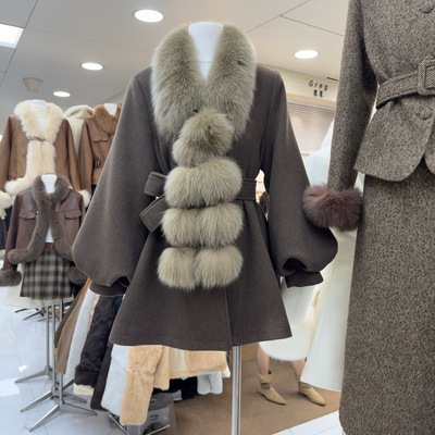 冬季韩版时尚宽松灯笼袖大衣外套