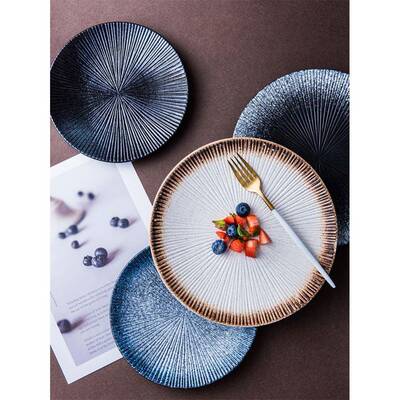 Marble Ceramic Plate Black Striped Round Steak Dinner Plates