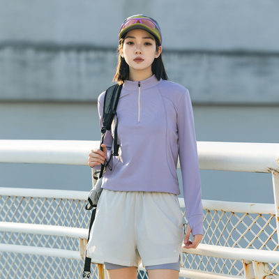 春季户外速干半拉链长袖T恤女