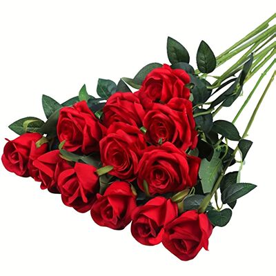 12pcs Realistic Artificial Rose Bouquet for Weddings, Birthd
