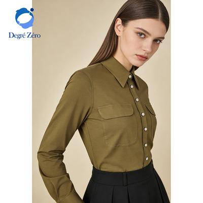 Degre Zero衬衫女士尖领合体版长衬弹力舒适衬衣吉金