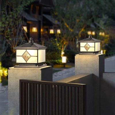 新中式全铜太阳能柱头灯户外防水庭院别墅大门两侧柱子灯围墙住灯