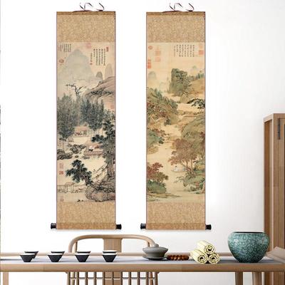 无边卷轴挂画 画丝绸装饰字画 画彷古明代字画 画听琴品茶图唐伯