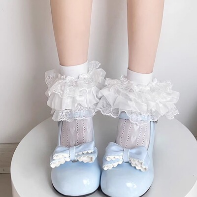 梦幻人偶甜美蕾丝花边中筒袜日系