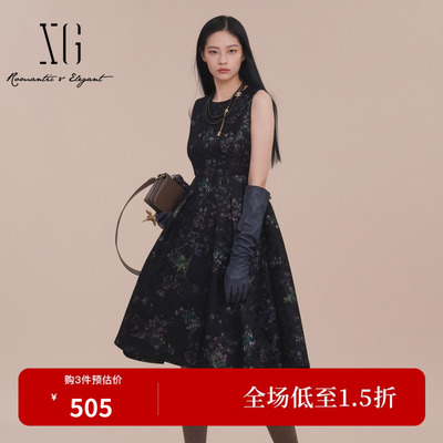 XG雪歌女装2026年新款XK104001B196-XG雪歌24春款花色连衣裙