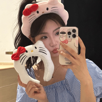 可爱蝴蝶结kt猫毛绒发箍洗脸化妆