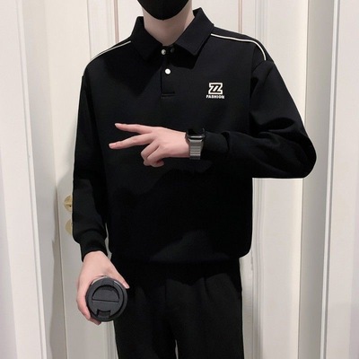 翻领+宽松+拼接+印花+潮牌+休闲