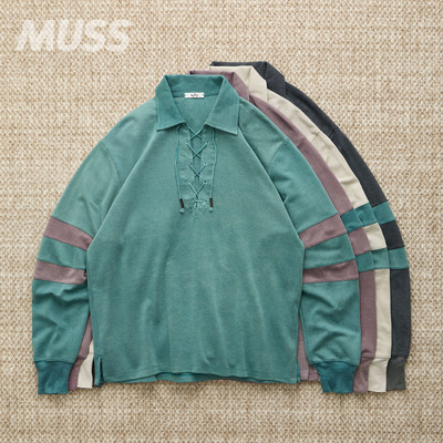 SABY日产石洗做旧抽绳复古POLO衫