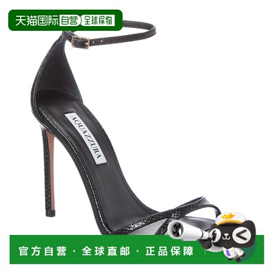 自营Aquazzura Nuda 105蛇纹皮革凉鞋-黑色 美国奥莱直发