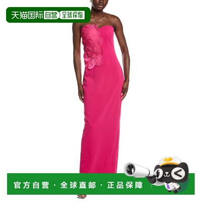 自营Badgley Mischka花朵贴花礼服-粉红色连衣裙 美国直发奥莱