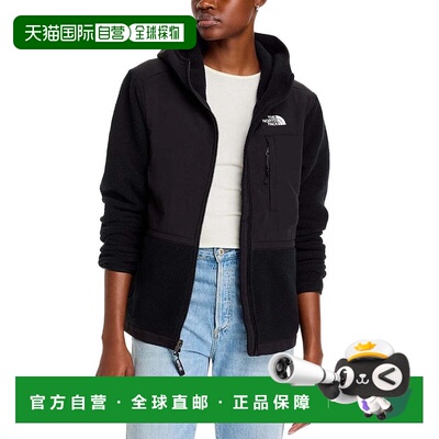 自营The North Face复古Denali连帽衫女士黑色摇粒绒徽标全拉链GB