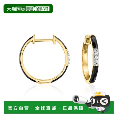自营Ross-Simons Black Enamel and Diamond Hoop Earrings in 18