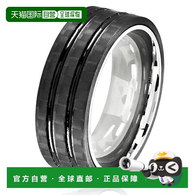 自营 Crucible Los Angeles 男式不锈钢碳纤维双槽舒适贴合戒指