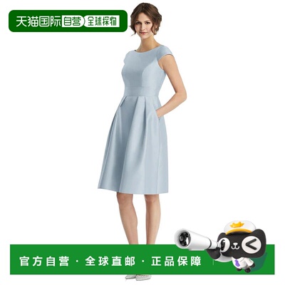 自营alfred sung带口袋的盖袖褶皱鸡尾酒礼服 - 雾色 美国奥莱直