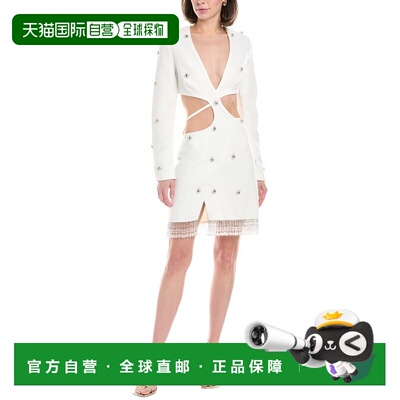 自营 PatBO手工串珠镂空迷你连衣裙-白色 美国奥莱直发包臀裙吊带