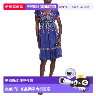 自营Johnny Was Ellis Silk Mini Dress - blue 美国奥莱直发