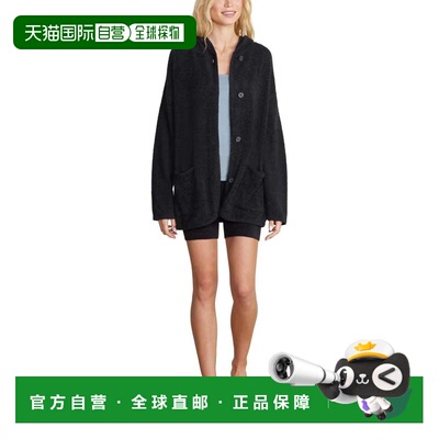 自营Barefoot Dreams CozyChic Lite夹克女士黑色弯曲下摆连帽GBO