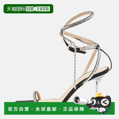自营Mach & Mach Black Satin Crystal Embellished Heart Ankle