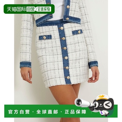 自营Guess Natalie Mini Skirt Womens White Tweed Check Button