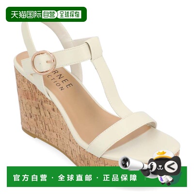 自营Journee Collection女式Matildaa带扣坡跟凉鞋-骨 美国奥莱直
