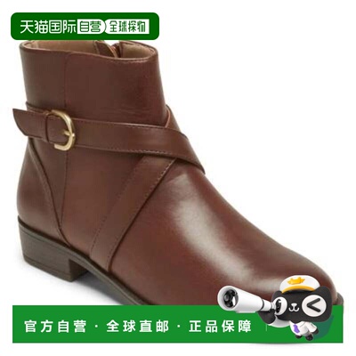 自营Rockport Vicky CI9745靴子女士棕色皮革侧面拉链脚踝短靴HTA
