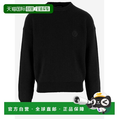 自营giorgio armani黑色针织羊毛毛衣，饰有徽标细节-黑色 美国奥