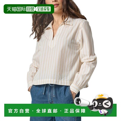 自营Lilla P Striped Split Neck Collared Shirt - white 美国奥