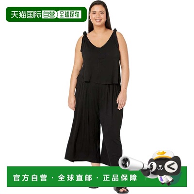 自营Bobeau Vicky连体裤女黑色松紧腰阔腿短款FROG195-黑色 美国