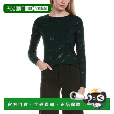 自营sofiacashmere热固斜花羊毛和羊绒混纺毛衣-绿色 美国奥莱直