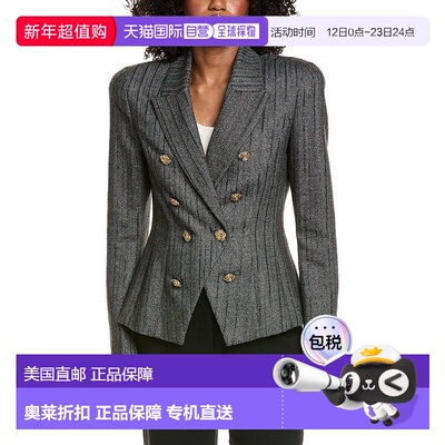 自营L'AGENCE Bethany结构化羊毛混纺运动夹克-灰色 美国奥莱直发